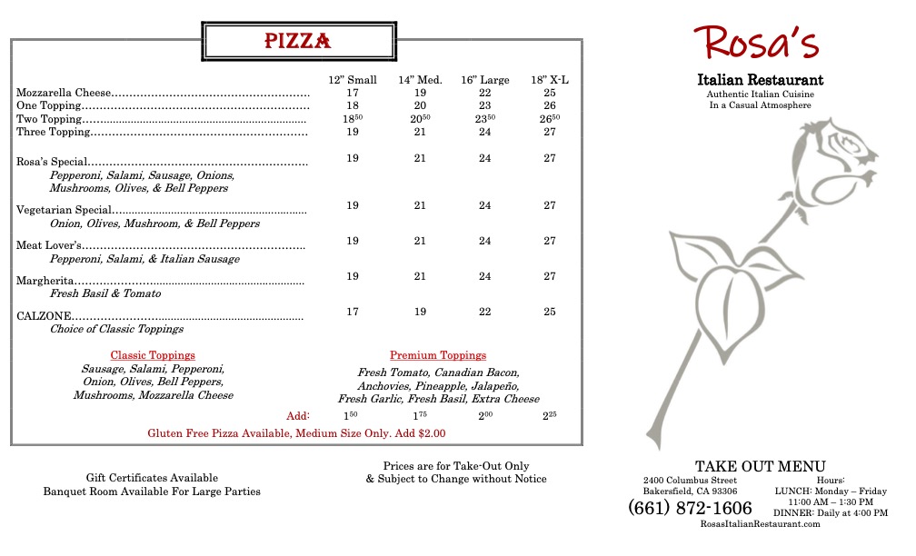 MENU | Rosa's